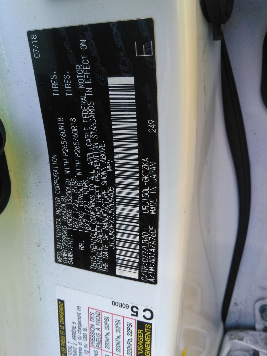 jtjjm7fx7j5209405 Lexus Gx 2018 4.6 Купить из США